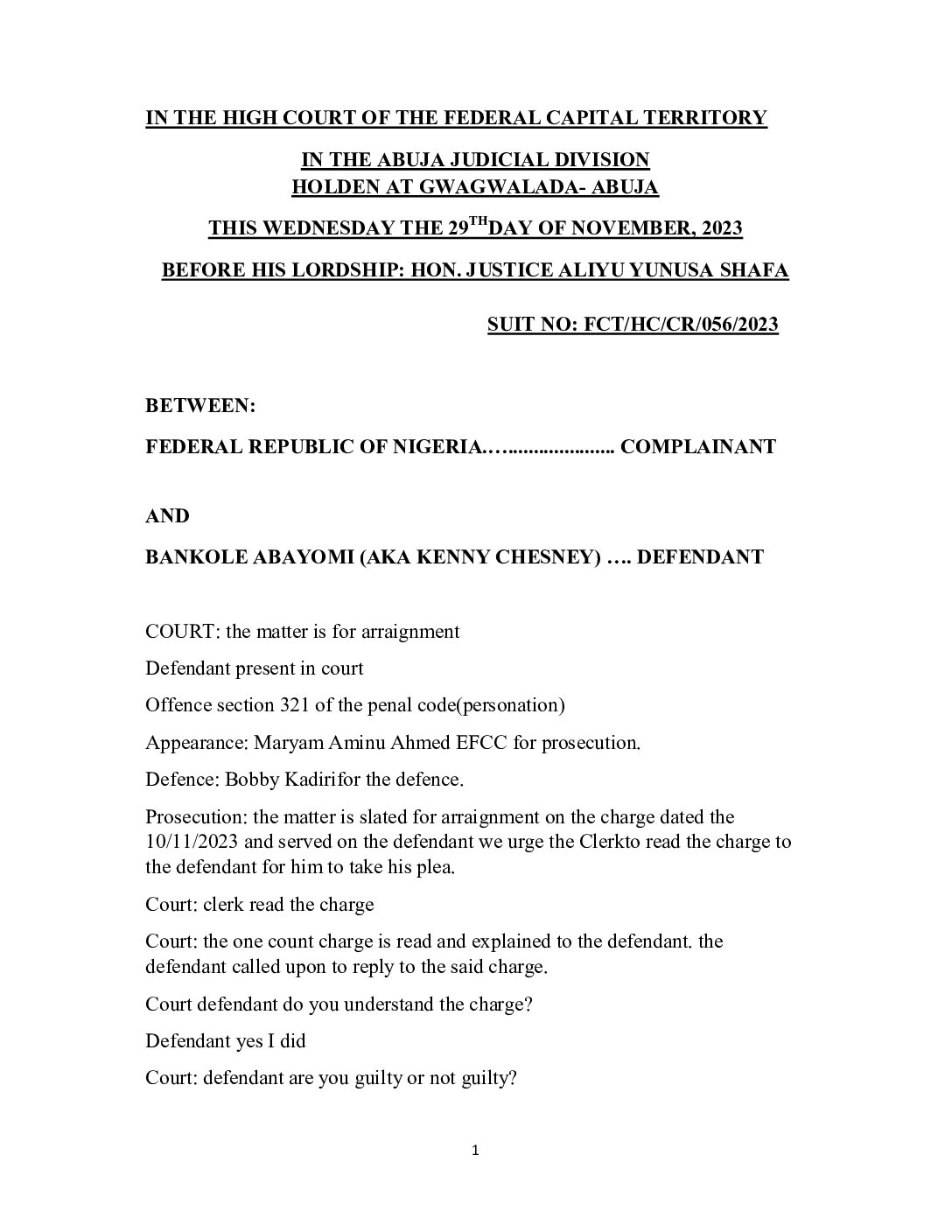 » FRN VS BANKOLE ABAYOMI (AKA KENNY CHESNEY )-(CHEATING BY IMPERSONATION )