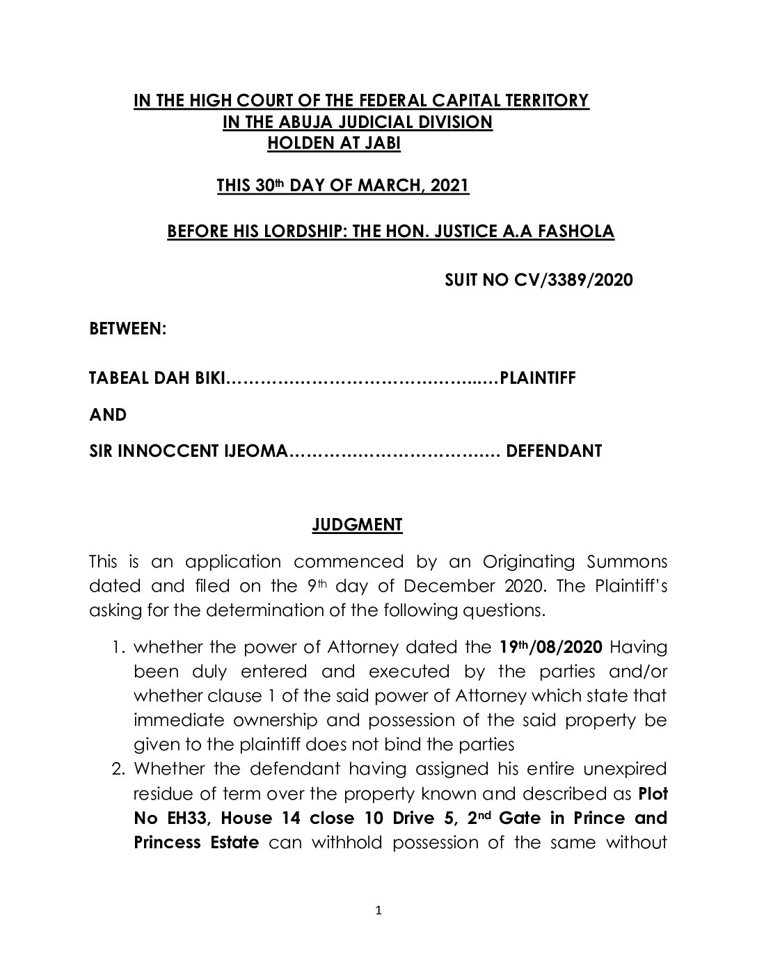 » TABEAL DAH BIKI VS SIR INNOCENT IJEOMA(INTERPRETATION)